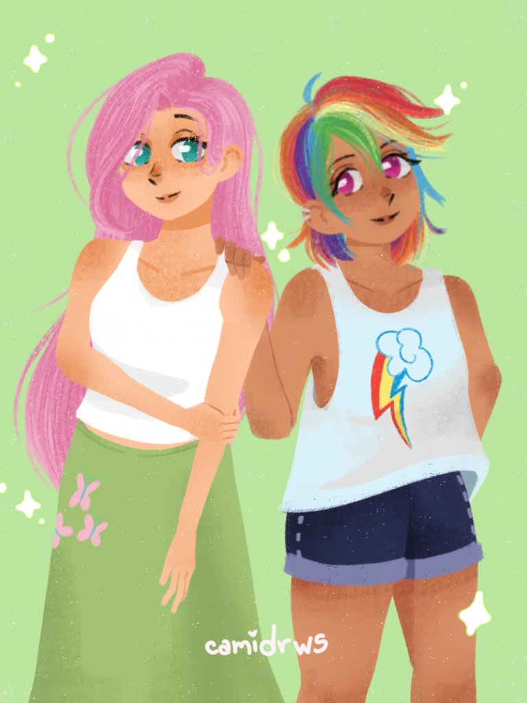 #3068695 - safe, artist:camidrws, fluttershy, rainbow dash, human, g4 ...