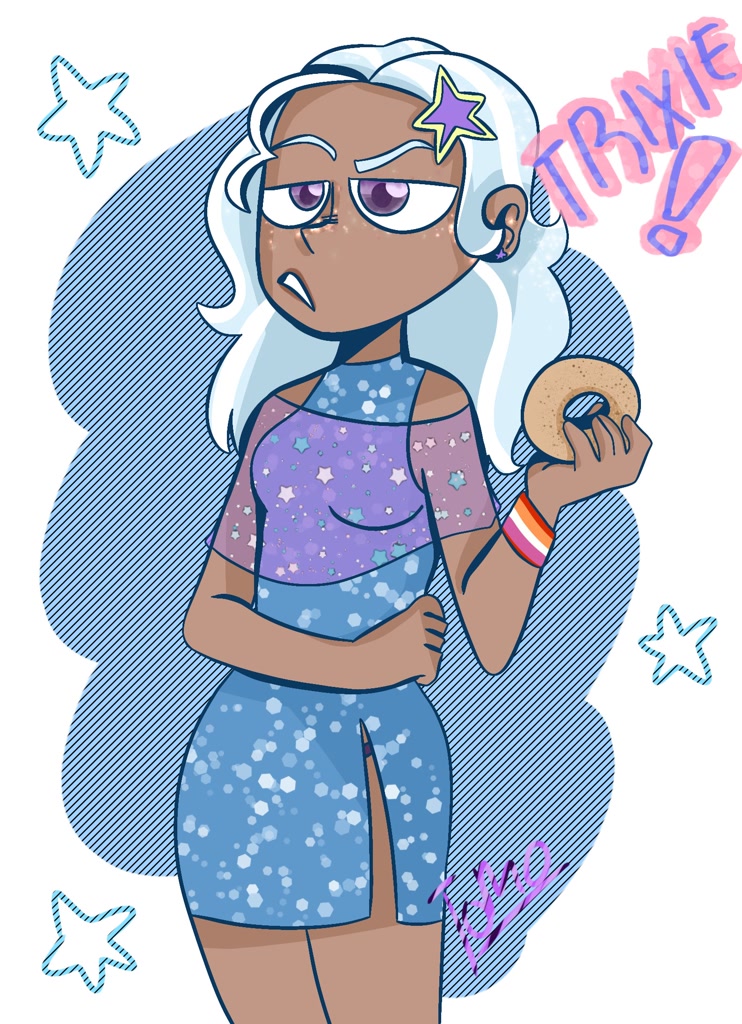 #3068717 - safe, artist:luckyytoro, trixie, human, g4, donut, female ...