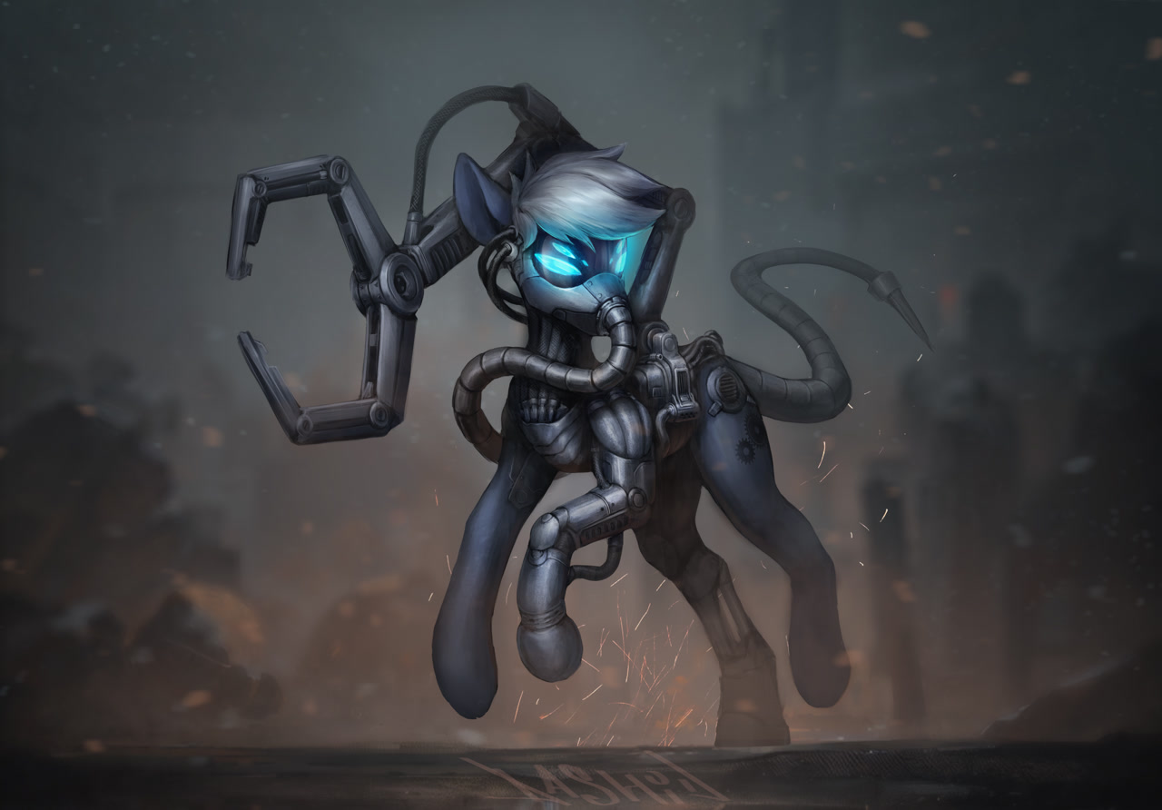 #3071223 - safe, artist:dashid, oc, oc only, oc:gear works, cyborg ...