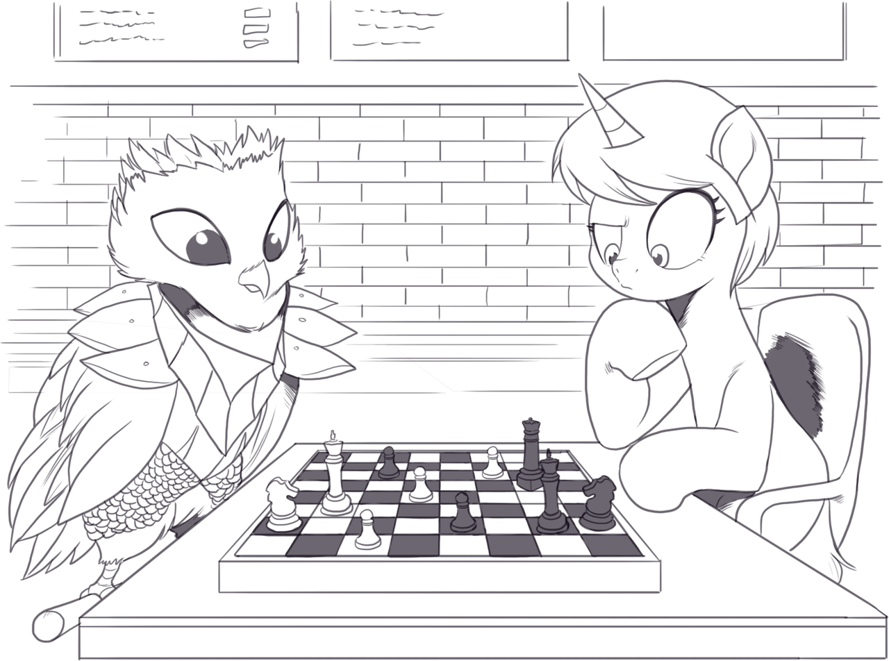 #3072804 - safe, artist:nauyaco, oc, bird, owl, pony, unicorn, chess ...