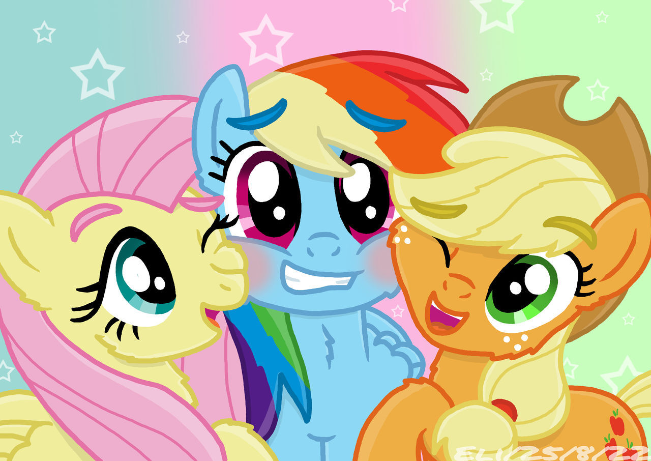 #3056320 - safe, artist:autisticeli, applejack, fluttershy, rainbow ...