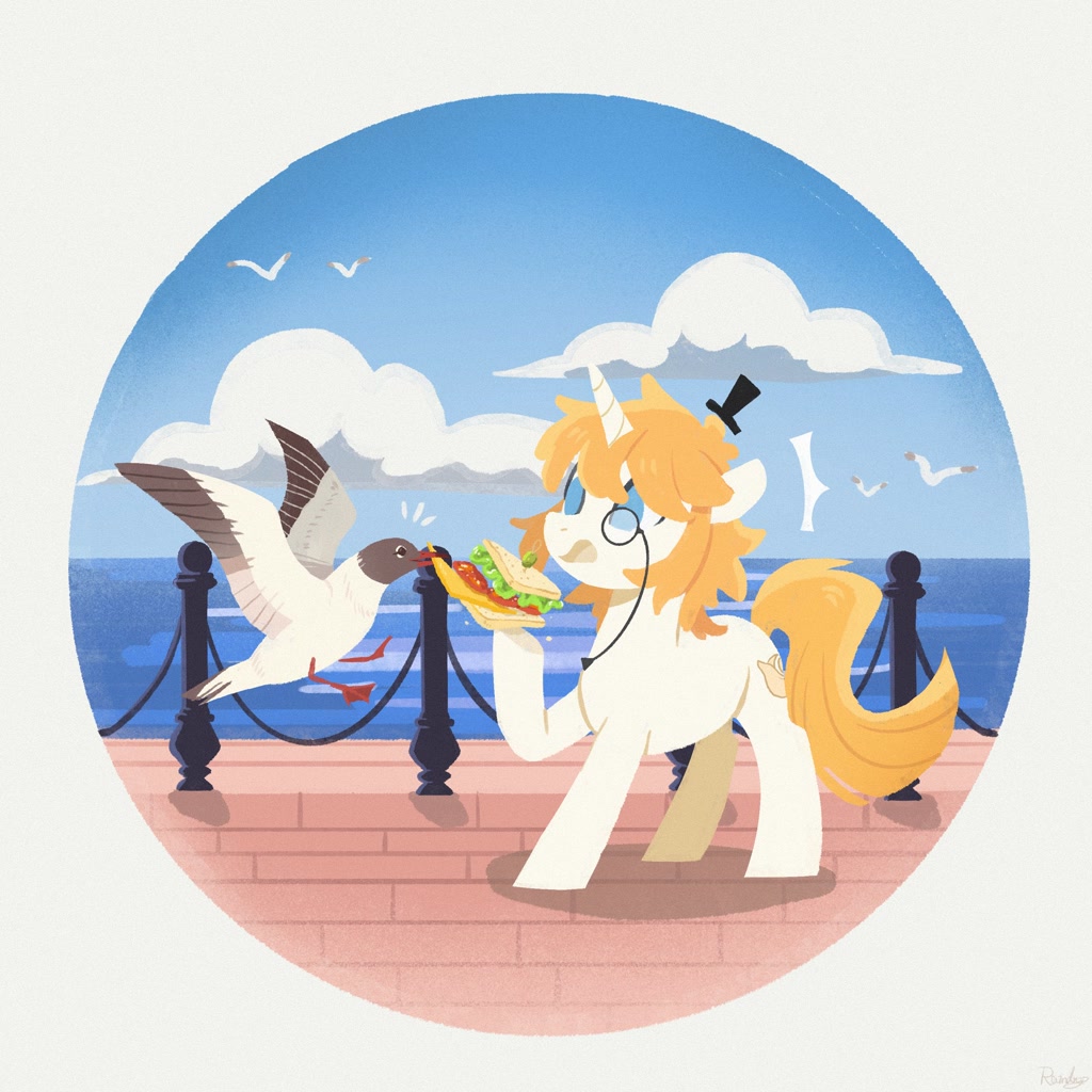 #3074430 - safe, artist:raindrophalo, oc, oc only, bird, pony, seagull ...