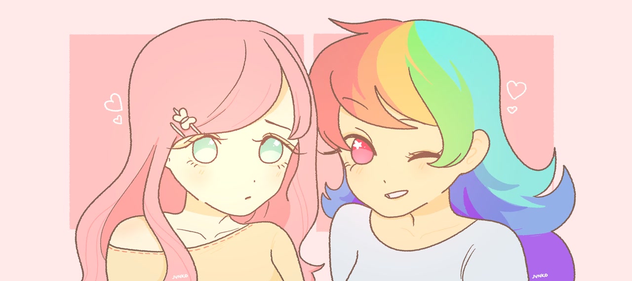 #3075553 - safe, artist:sadgirl_jvnko, fluttershy, rainbow dash, human ...