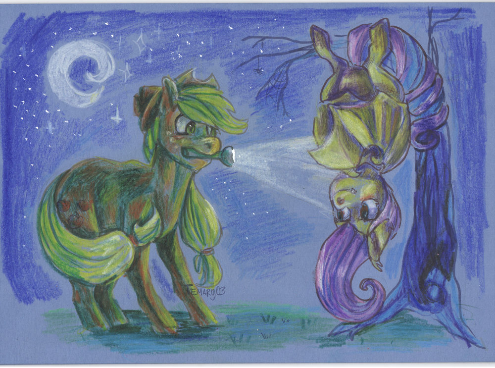 #3076685 - safe, artist:temary03, applejack, fluttershy, bat pony ...