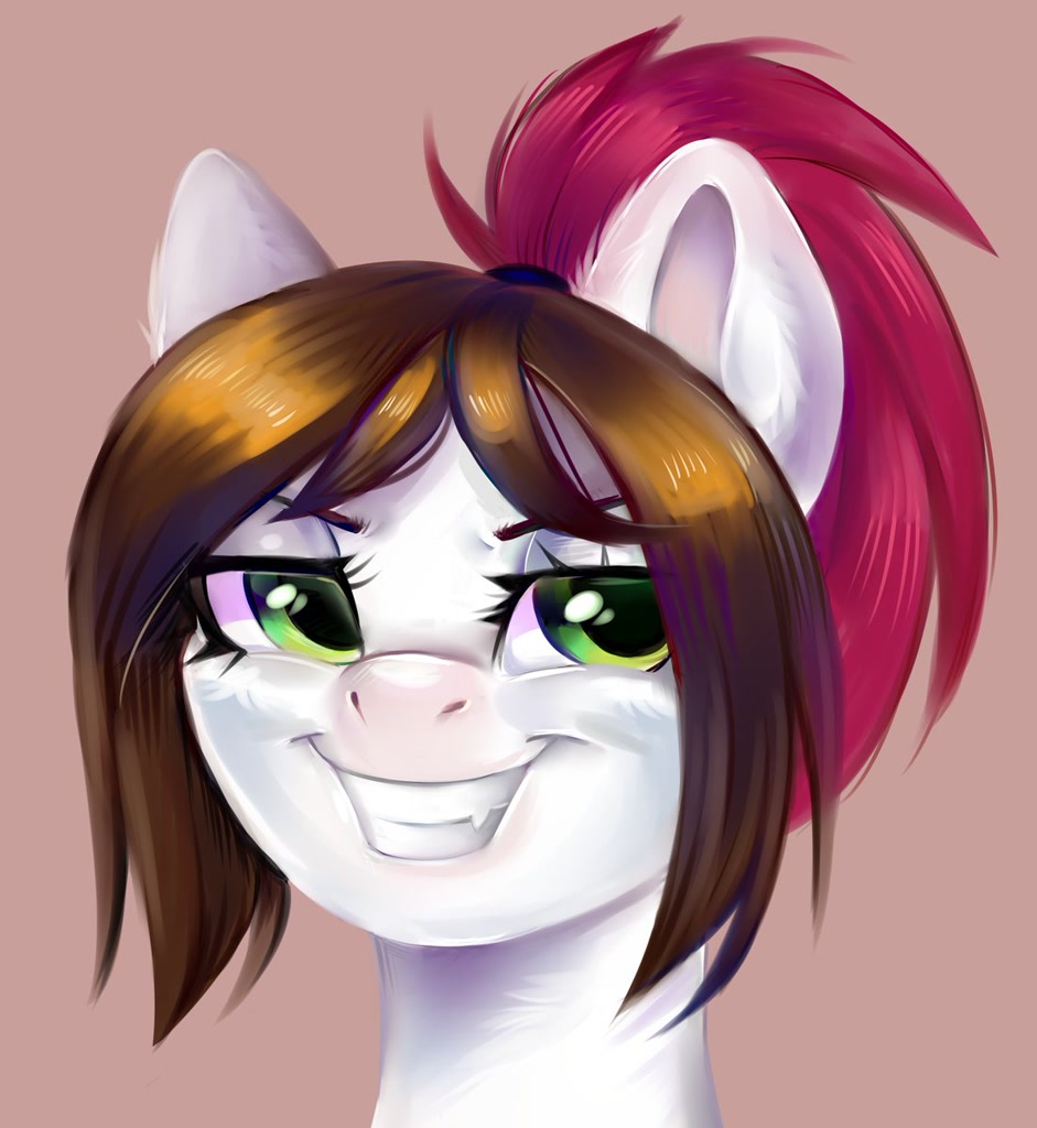 #3077851 - safe, artist:ske, oc, oc only, pony, fangs, grin, looking at ...