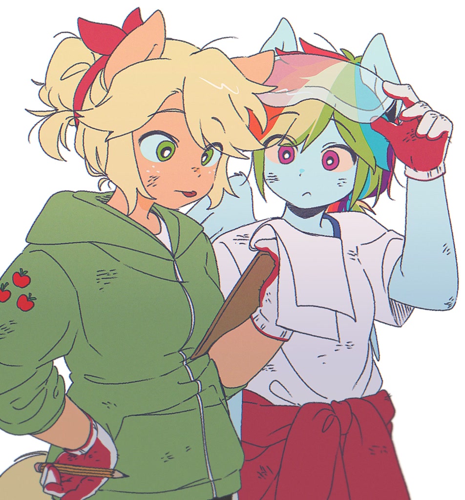 #3106505 - safe, artist:723, applejack, rainbow dash, anthro, g4, :p ...