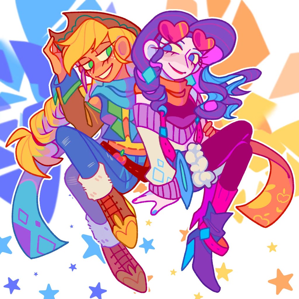 #3107346 - safe, artist:wr1111111, applejack, rarity, human, equestria ...