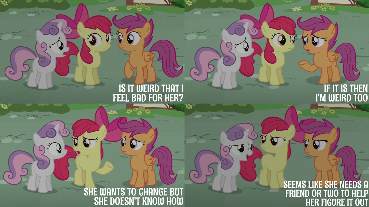 #3109682 - safe, edit, edited screencap, editor:quoterific, screencap, apple bloom, scootaloo ...
