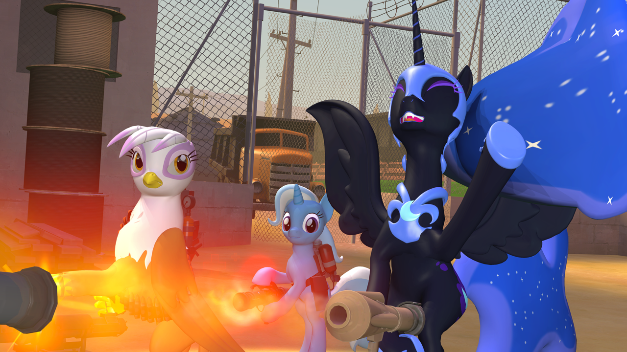 #3110077 - safe, artist:xafilah, gilda, nightmare moon, trixie, alicorn ...