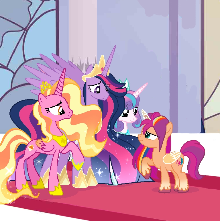 #3078678 - safe, artist:diniarvegafinahar, luster dawn, princess flurry heart, sunny starscout ...