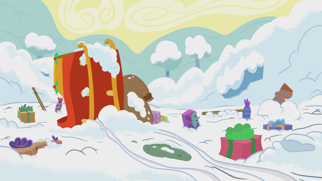 #3081146 - safe, background, high res, no pony, present, sled, snow ...
