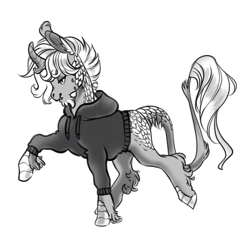 #3115709 - safe, artist:opalacorn, oc, oc only, kirin, black and white, clothes, grayscale ...