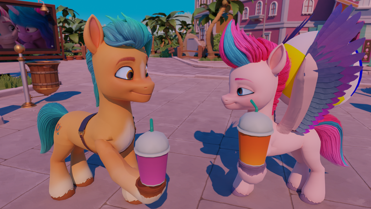 #3115909 - safe, artist:raindashesp, hitch trailblazer, izzy moonbow, zipp storm, earth pony ...