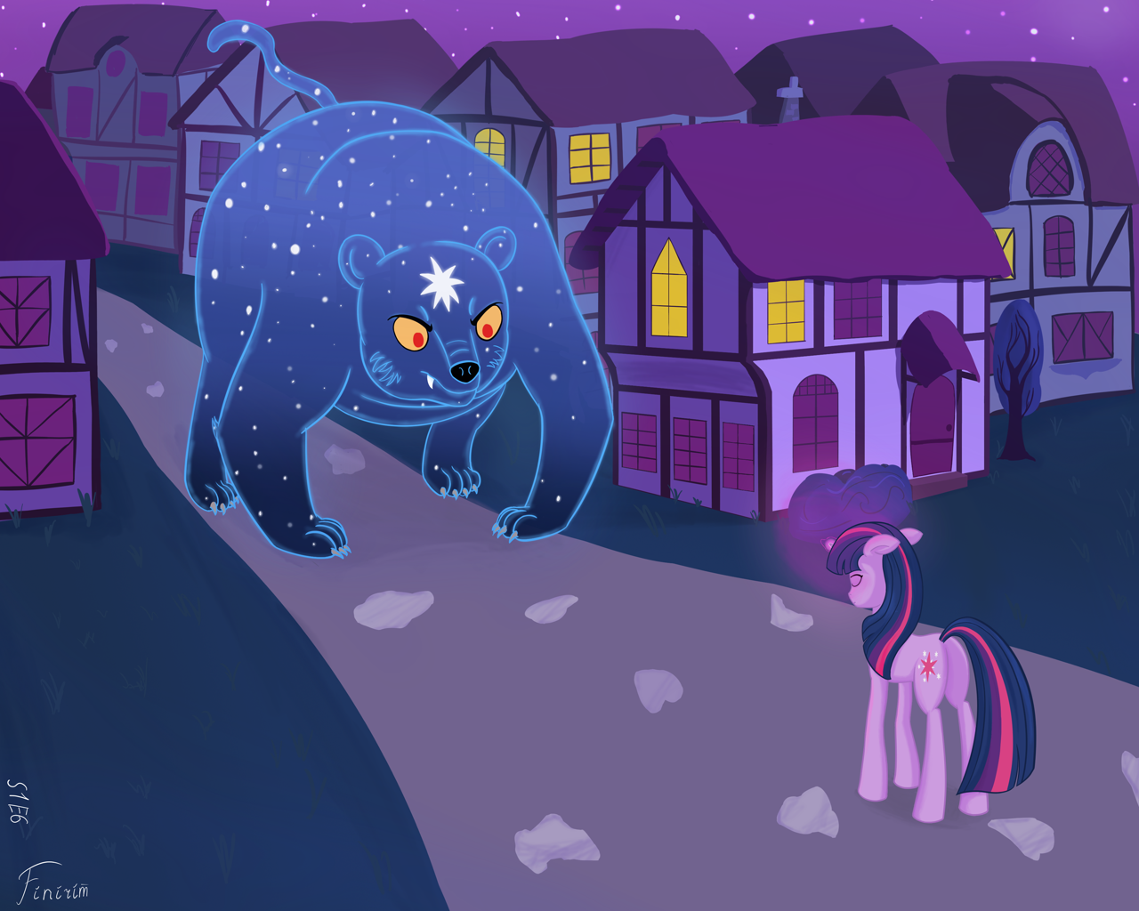 #3083105 - safe, artist:finirim, twilight sparkle, bear, pony, unicorn ...