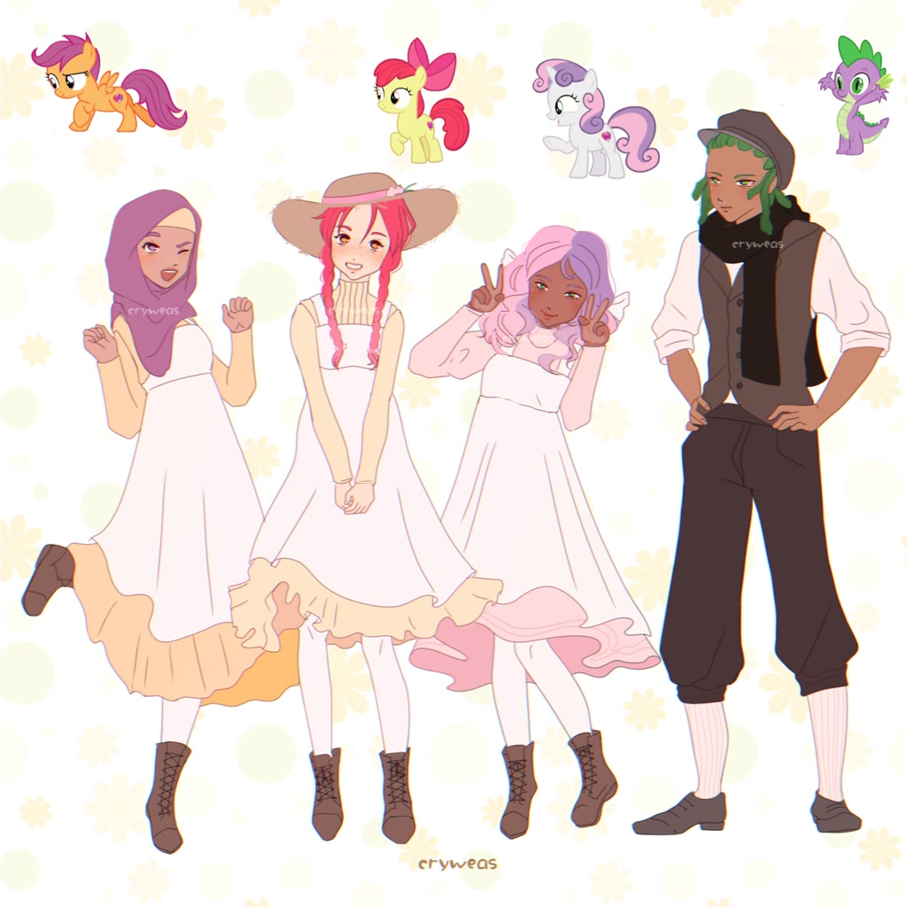 #3084161 - safe, alternate version, artist:cryweas, apple bloom, scootaloo, spike, sweetie belle ...