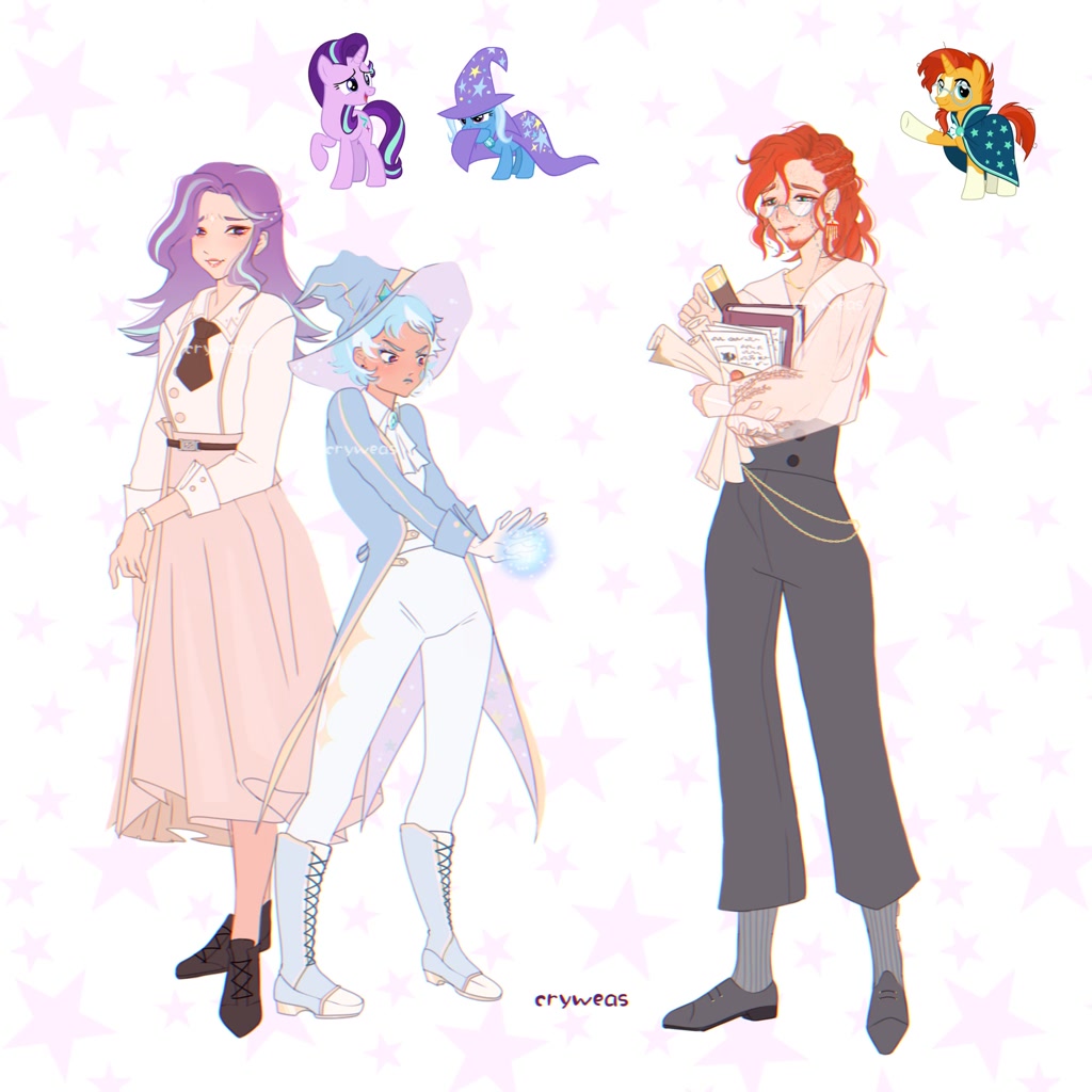 #3084177 - safe, artist:cryweas, starlight glimmer, sunburst, trixie ...