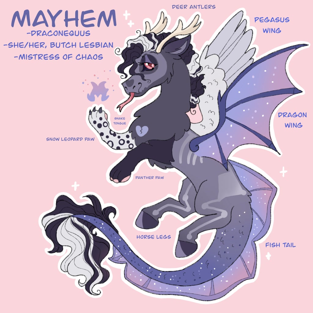 #3085154 - safe, artist:flitterjitters, oc, oc:mayhem, draconequus ...