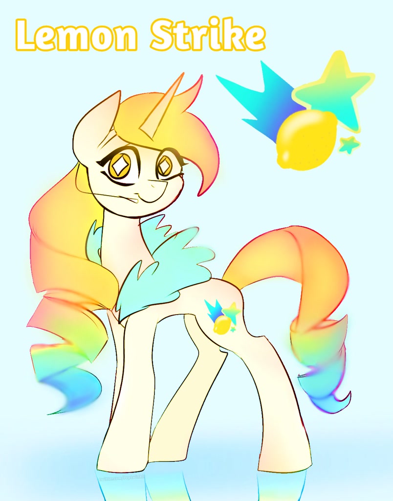 #3088153 - safe, artist:petaltwinkle, oc, oc only, oc:lemon strike, pony, unicorn, reference ...