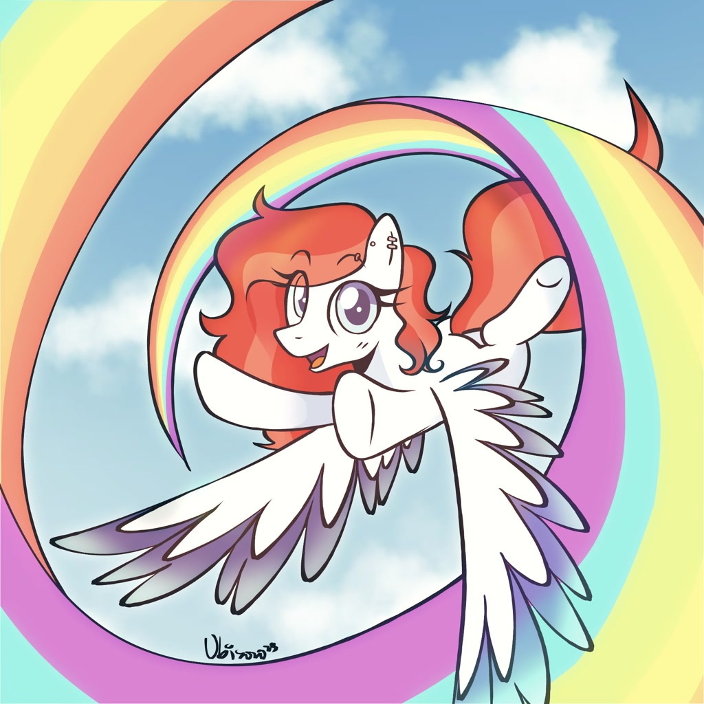 #3089749 - safe, artist:gop_goopy, oc, pegasus, pony, cloud, eyebrows ...