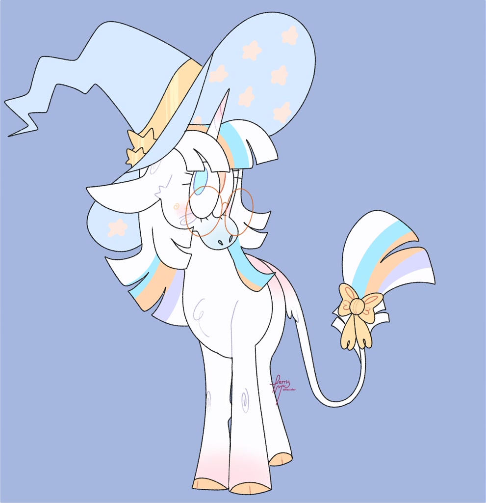 #3090791 - safe, artist:fizzlefer, oc, oc only, pony, unicorn, blue background, cloven hooves ...