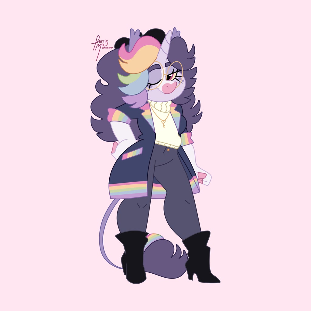 #3093087 - safe, artist:fizzlefer, oc, oc only, oc:friday (fizzlefer), unicorn, anthro, clothes ...