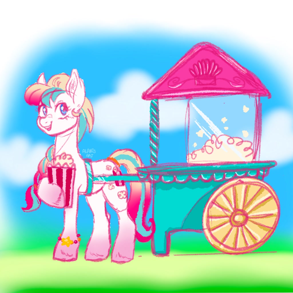 #3093827 - safe, artist:art_alanis, earth pony, pony, cloud, flower ...