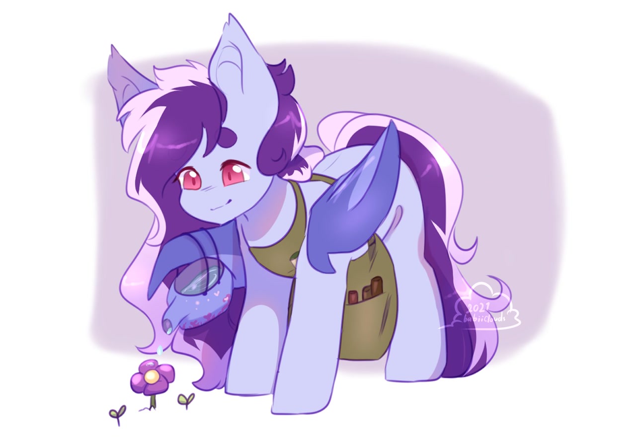 #3094839 - safe, artist:cofiiclouds, oc, oc only, bat pony, pony, chibi, solo, watering can ...