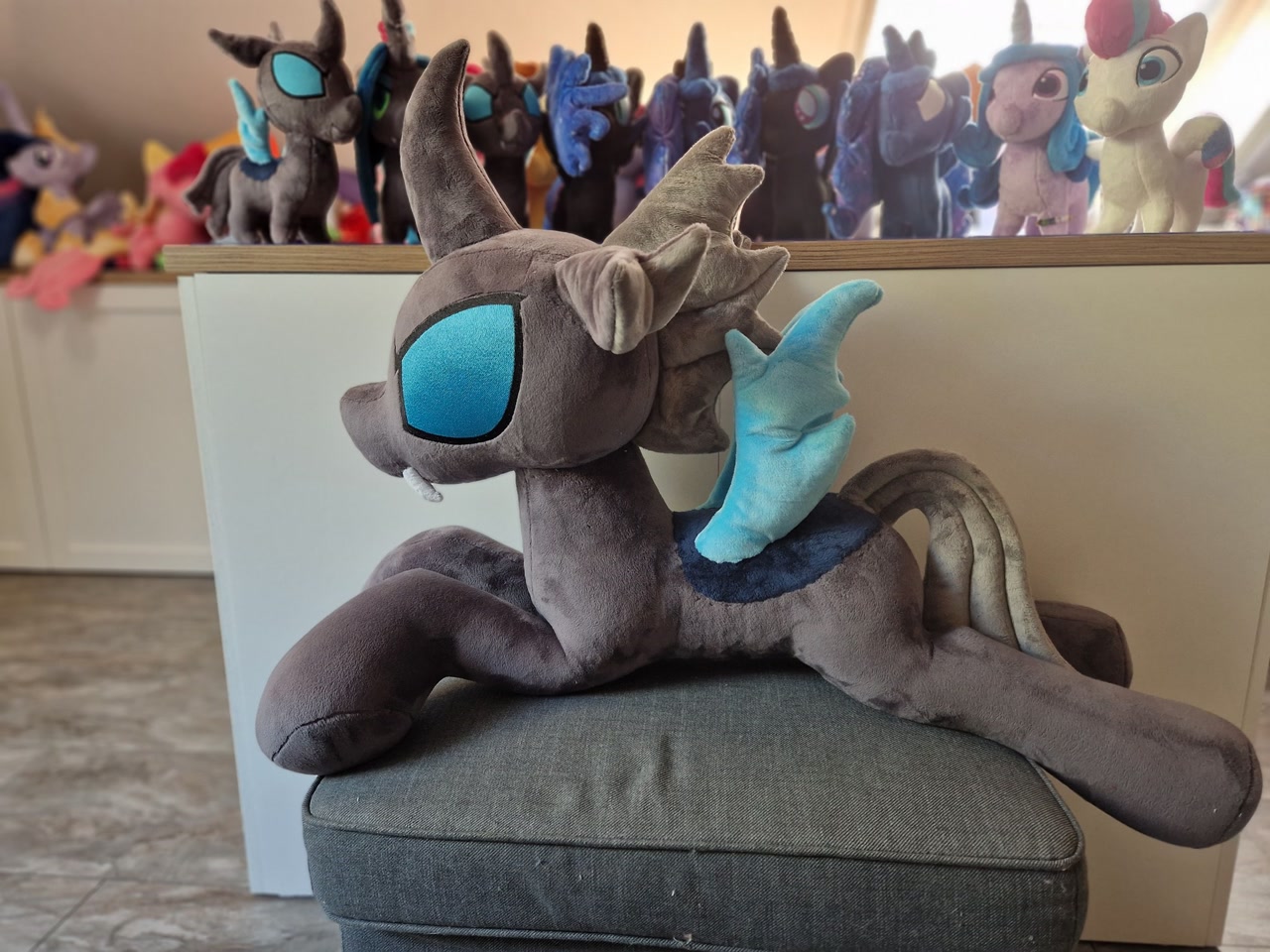 #3097007 - safe, artist:varonya, changeling, fangs, horn, irl, lying ...