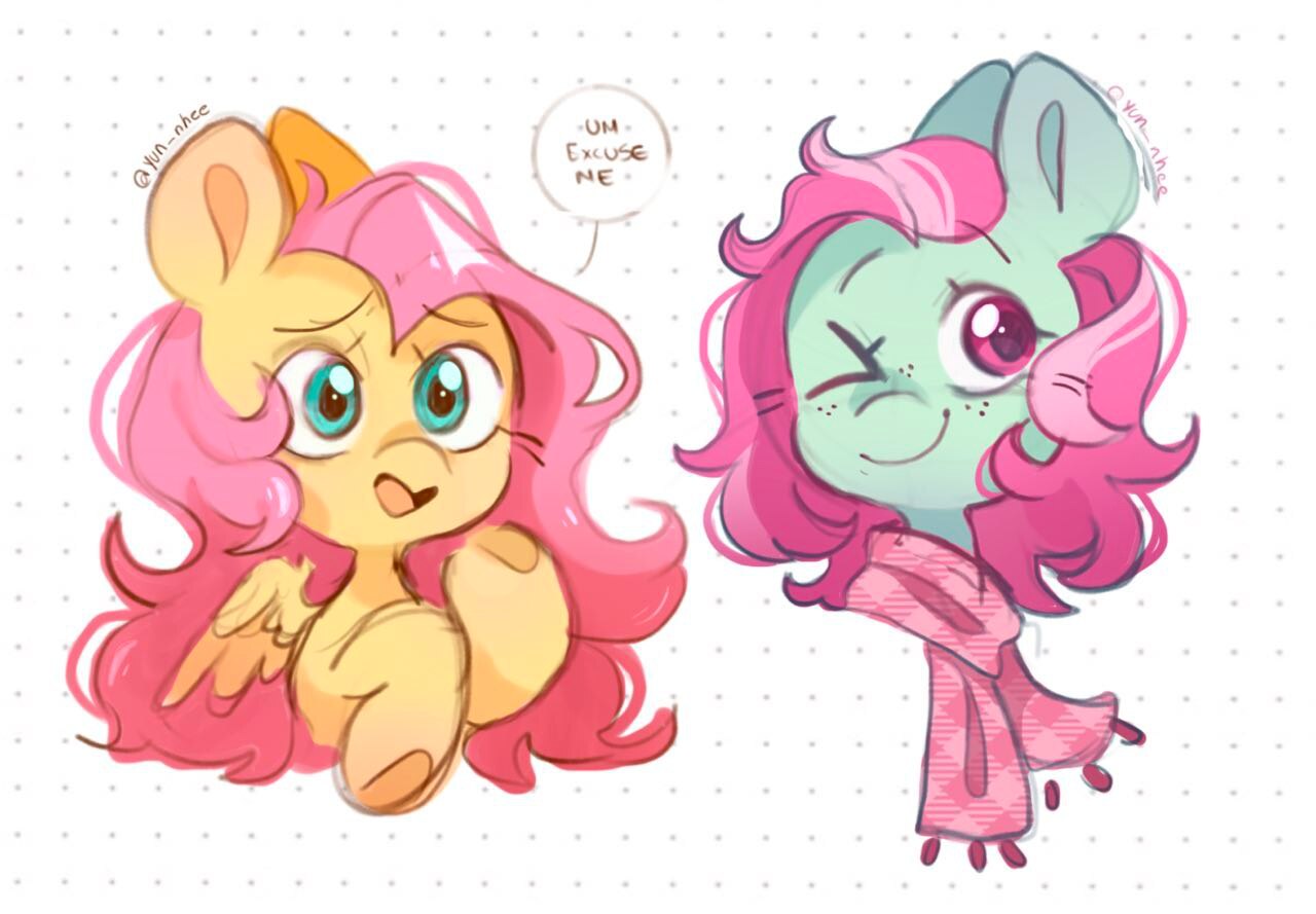 #3098598 - safe, artist:yun_nhee, fluttershy, oc, earth pony, pegasus, pony, duo - Derpibooru