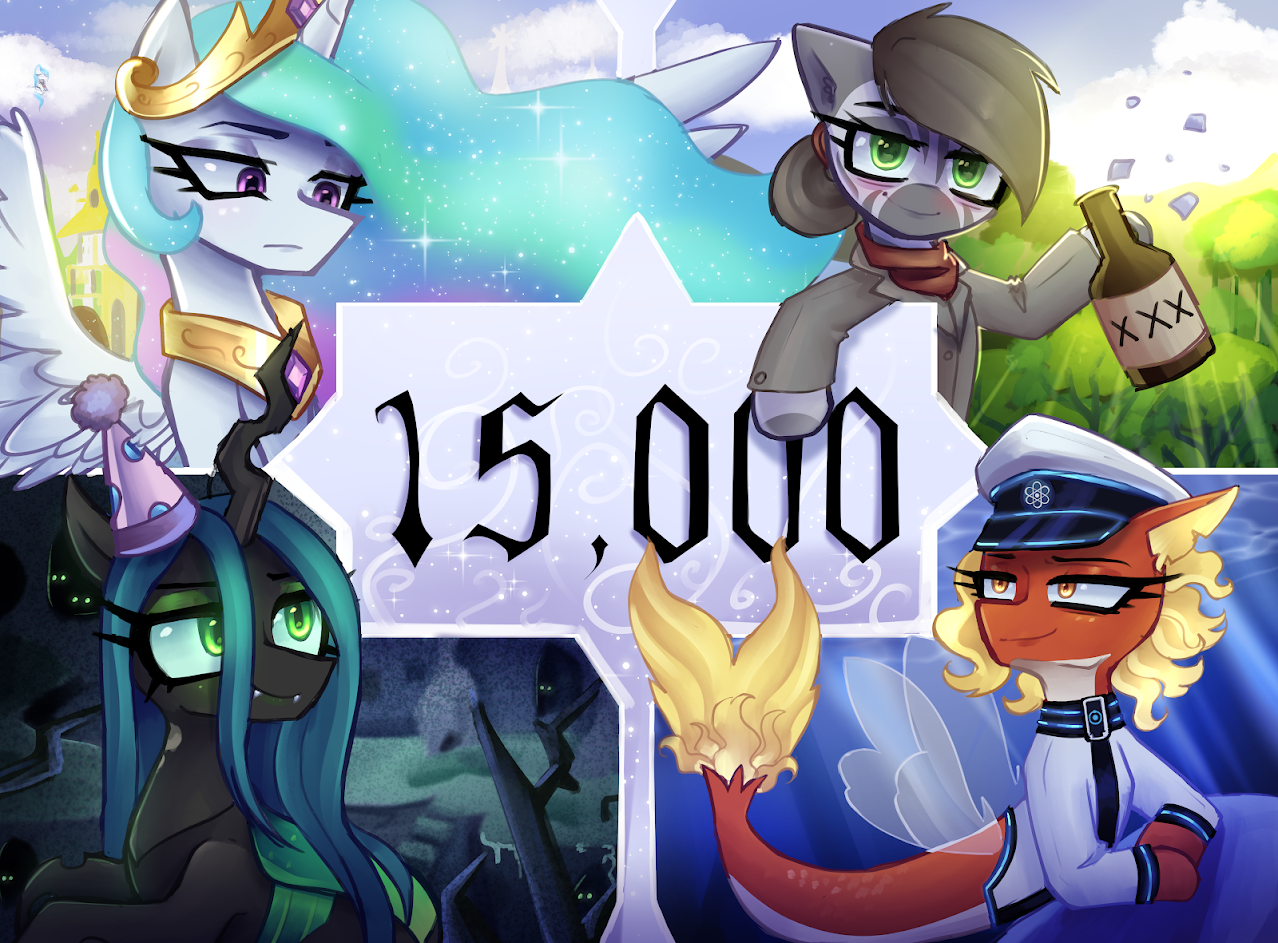 #3099311 - safe, artist:opal_radiance, princess celestia, queen chrysalis, oc, oc:posada, oc ...