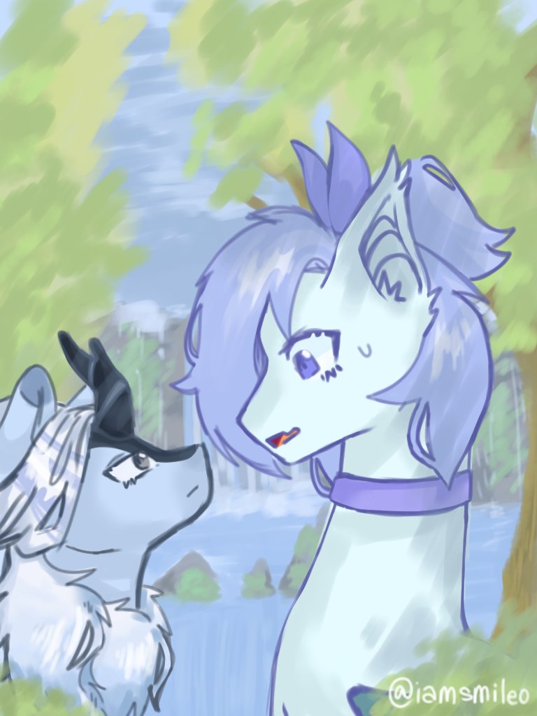 #3099906 - safe, artist:iamsmileo, oc, oc only, bat pony, kirin, pony, duo - Derpibooru