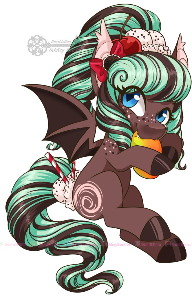 #3101687 - safe, artist:inkkeystudios, oc, oc only, bat pony, pony, bow ...