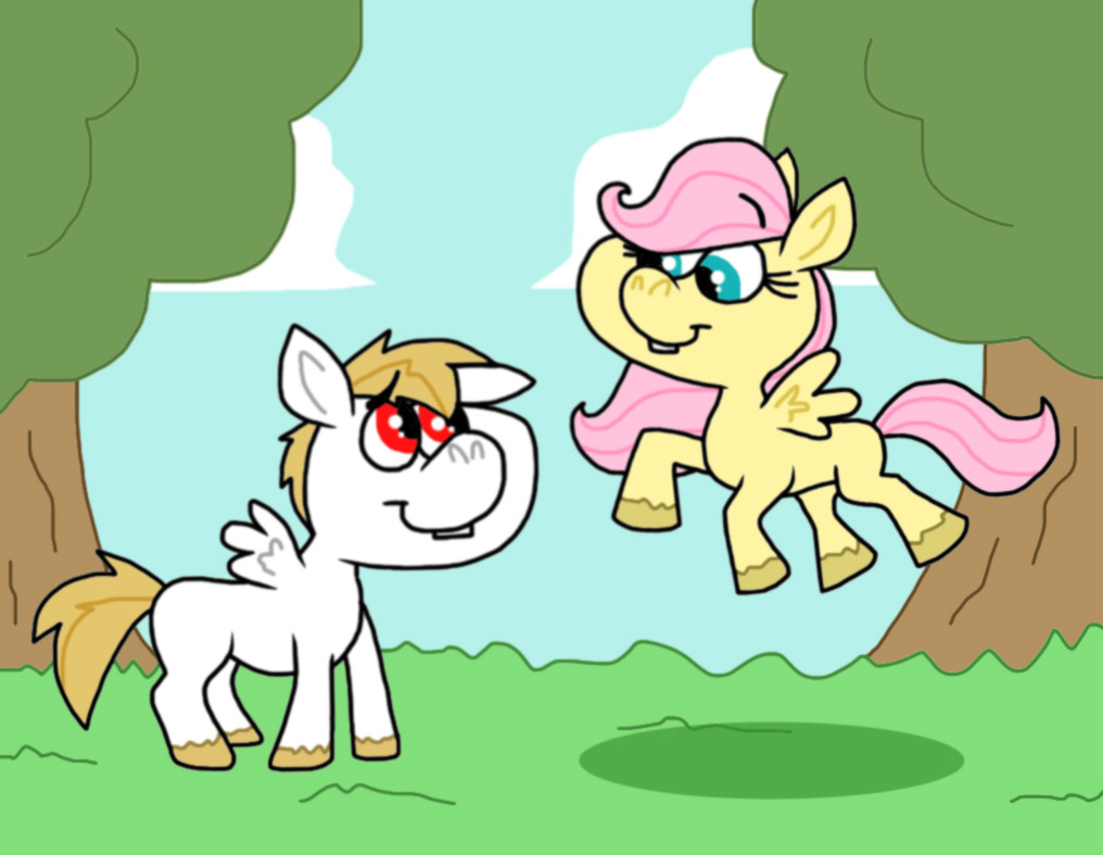 #3103179 - safe, artist:cookie-lovey, bulk biceps, fluttershy, pegasus, pony, 2014, blank flank ...