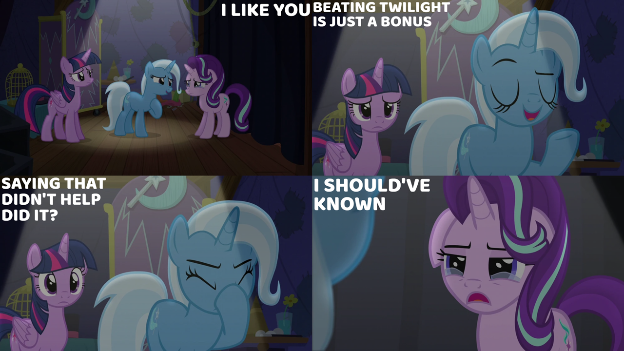 #3103875 - safe, edit, edited screencap, editor:quoterific, screencap, starlight glimmer, trixie ...