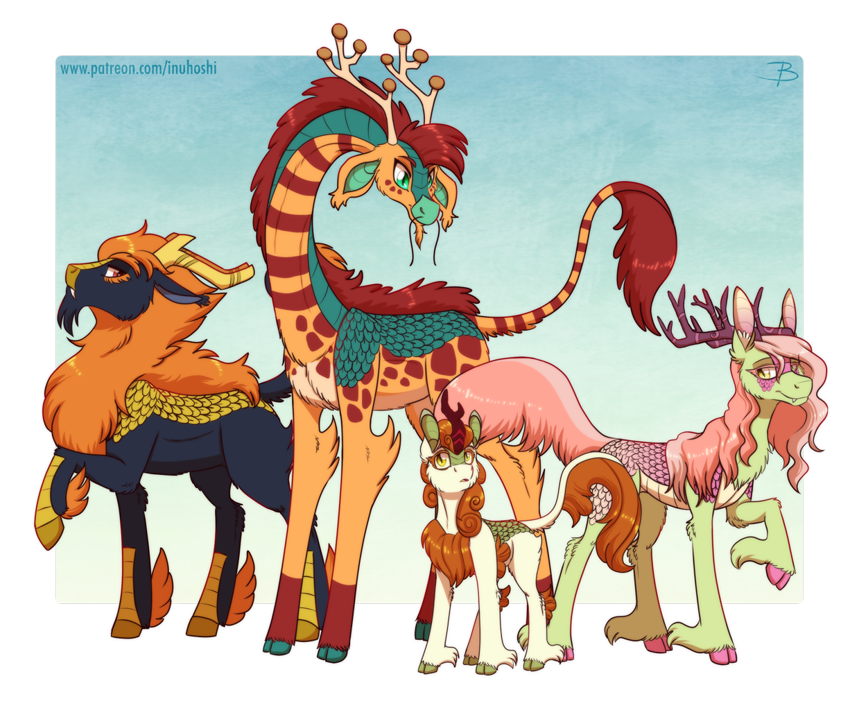 #3104550 - safe, artist:inuhoshi-to-darkpen, autumn blaze, oc, giraffe, hybrid, kirin, g4 ...