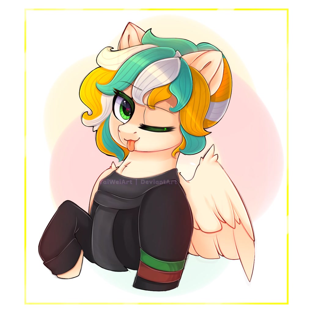 #3124728 - safe, artist:taiweiart, oc, oc only, pegasus, pony, female, one eye closed, pegasus ...