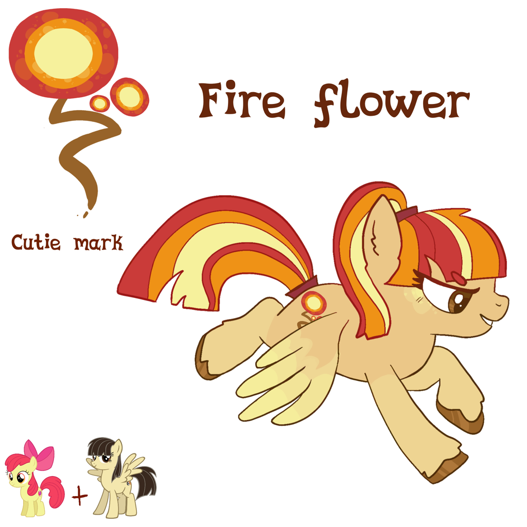 #3124818 - safe, apple bloom, wild fire, oc, oc:fire flower, pegasus, pony, art, fire, fusion ...