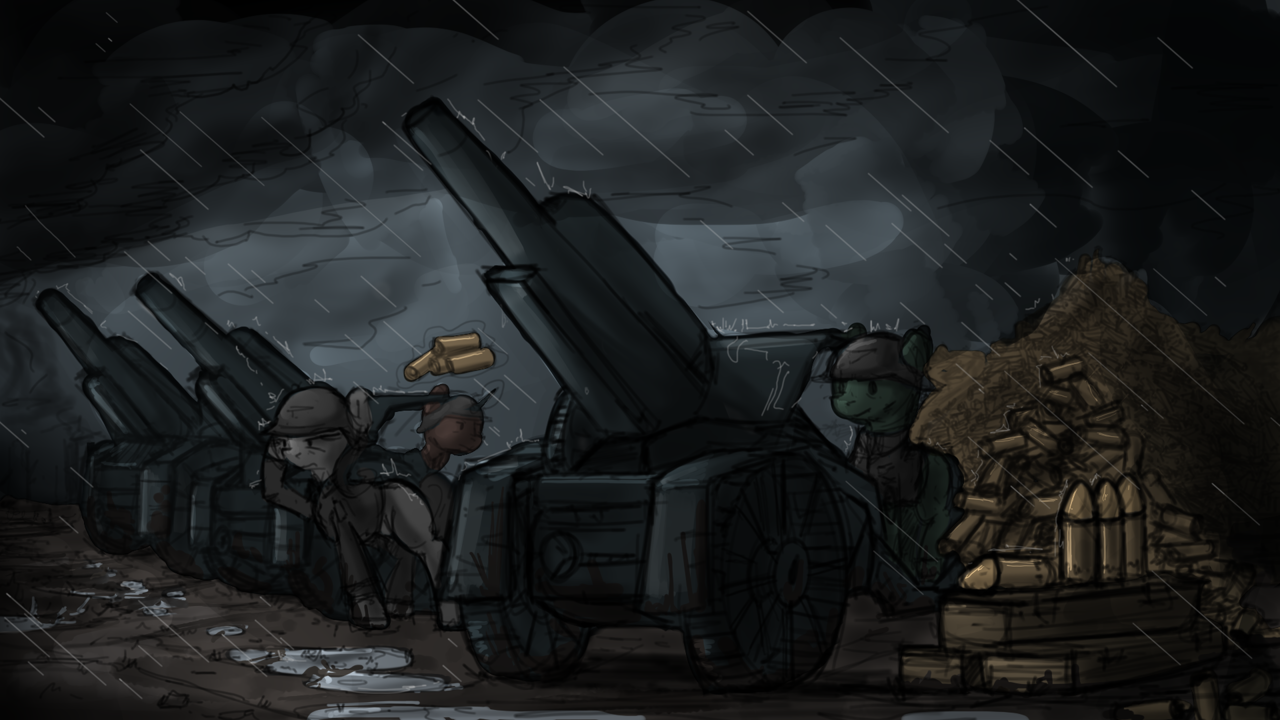 #3126964 - safe, artist:uteuk, earth pony, pony, unicorn, artillery ...