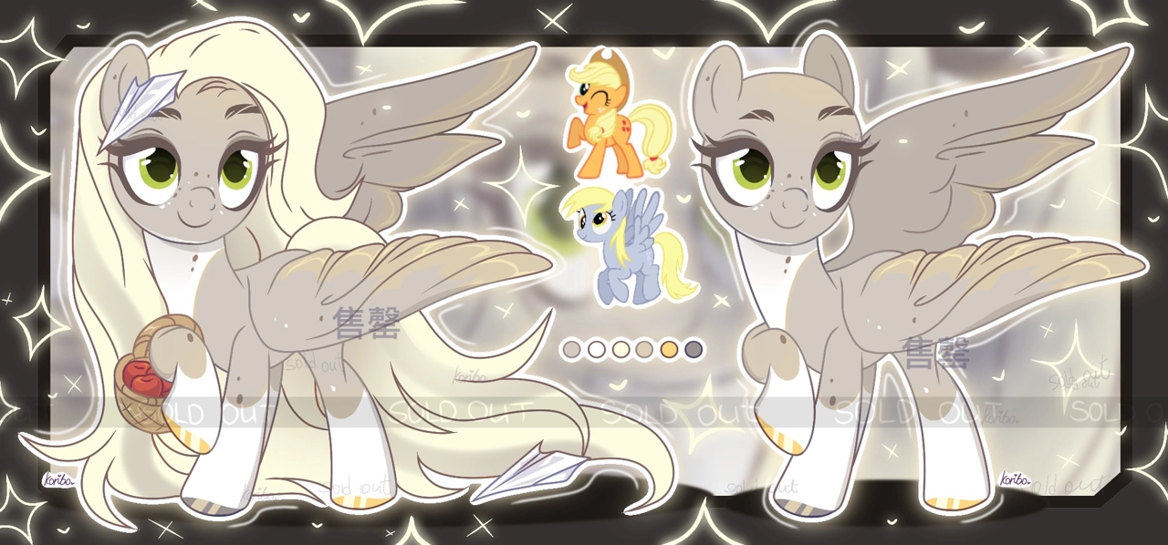 #3127807 - safe, artist:koribooo, applejack, derpy hooves, oc, earth pony, pegasus, pony, bald ...