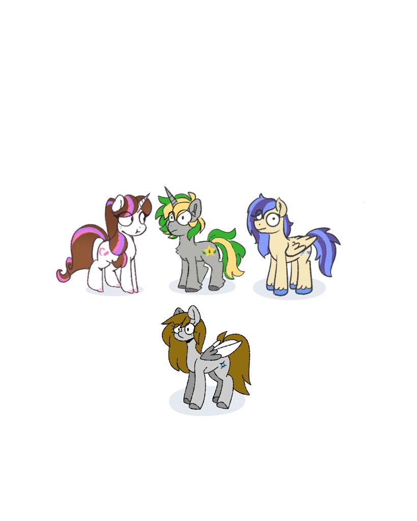#3129442 - safe, artist:dub-doodles, oc, earth pony, pegasus, unicorn, earth pony oc, oc x oc x ...