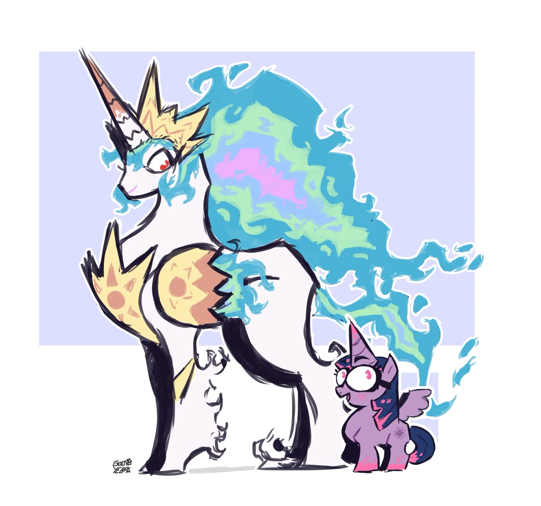 #3130979 - safe, artist:goodbyellow, princess celestia, twilight sparkle, alicorn, pony, unicorn ...