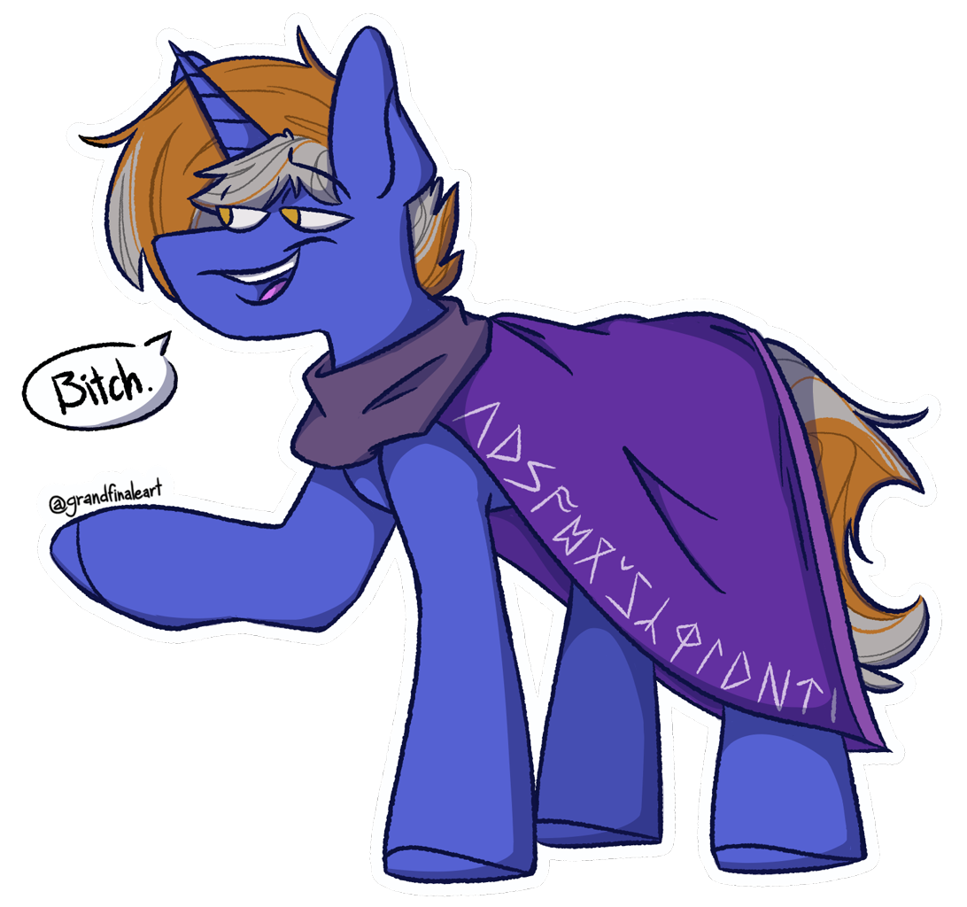 #3132211 - safe, artist:grandfinaleart, oc, oc only, oc:axtus, pony, unicorn, blue fur, cloak ...