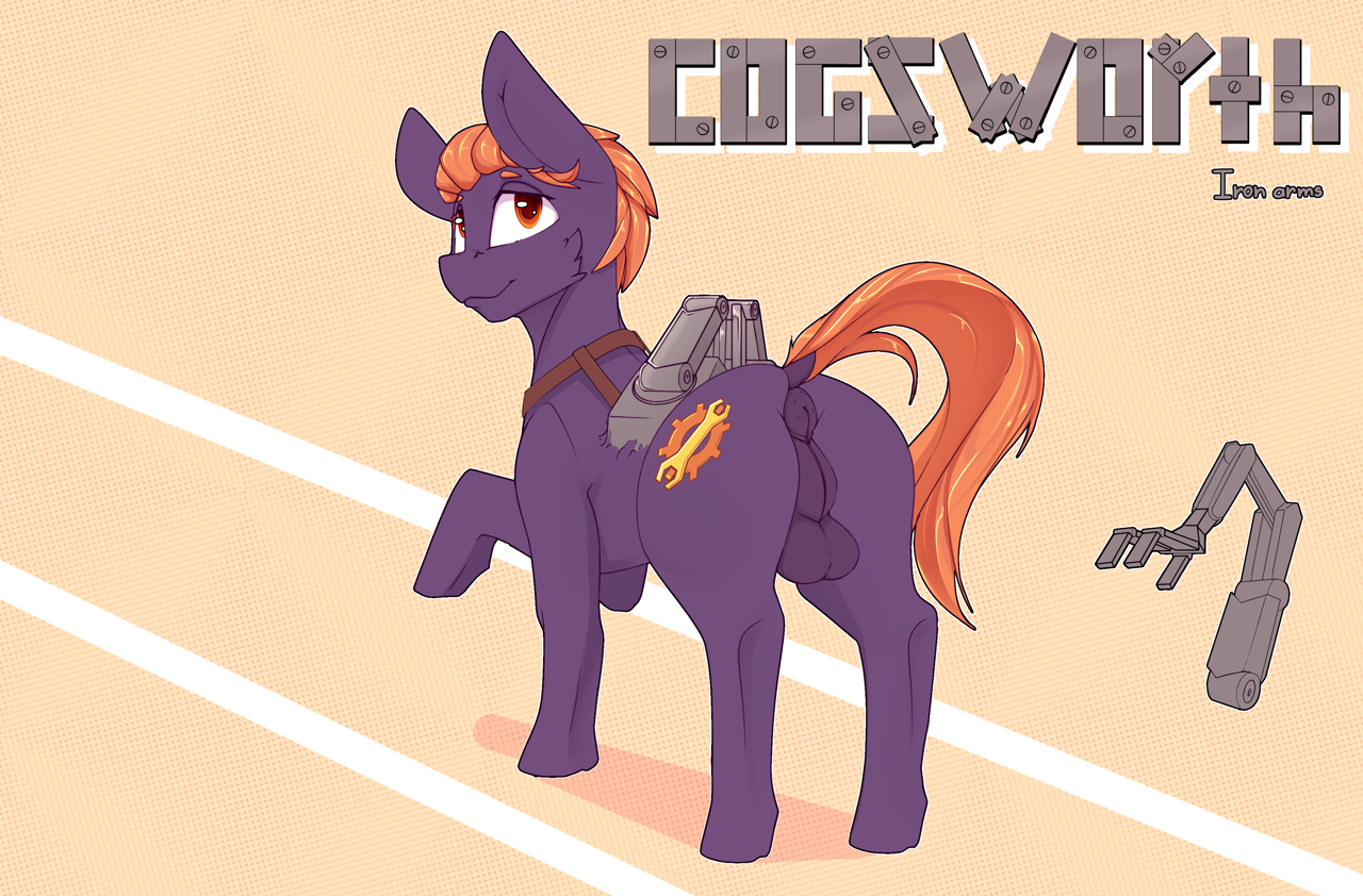 #3118732 - explicit, artist:chapaevv, oc, oc:cogworth, oc:iron arms, cyborg, pony, anus, balls ...