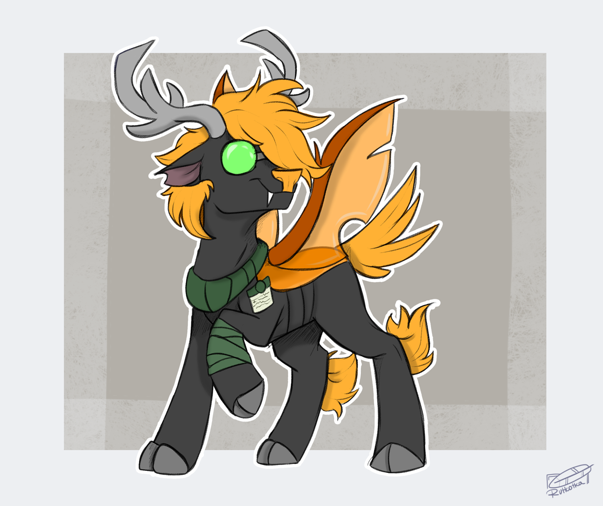 #3119166 - safe, artist:rutkotka, oc, oc only, changeling, deer, hybrid, pony, antlers, clothes ...