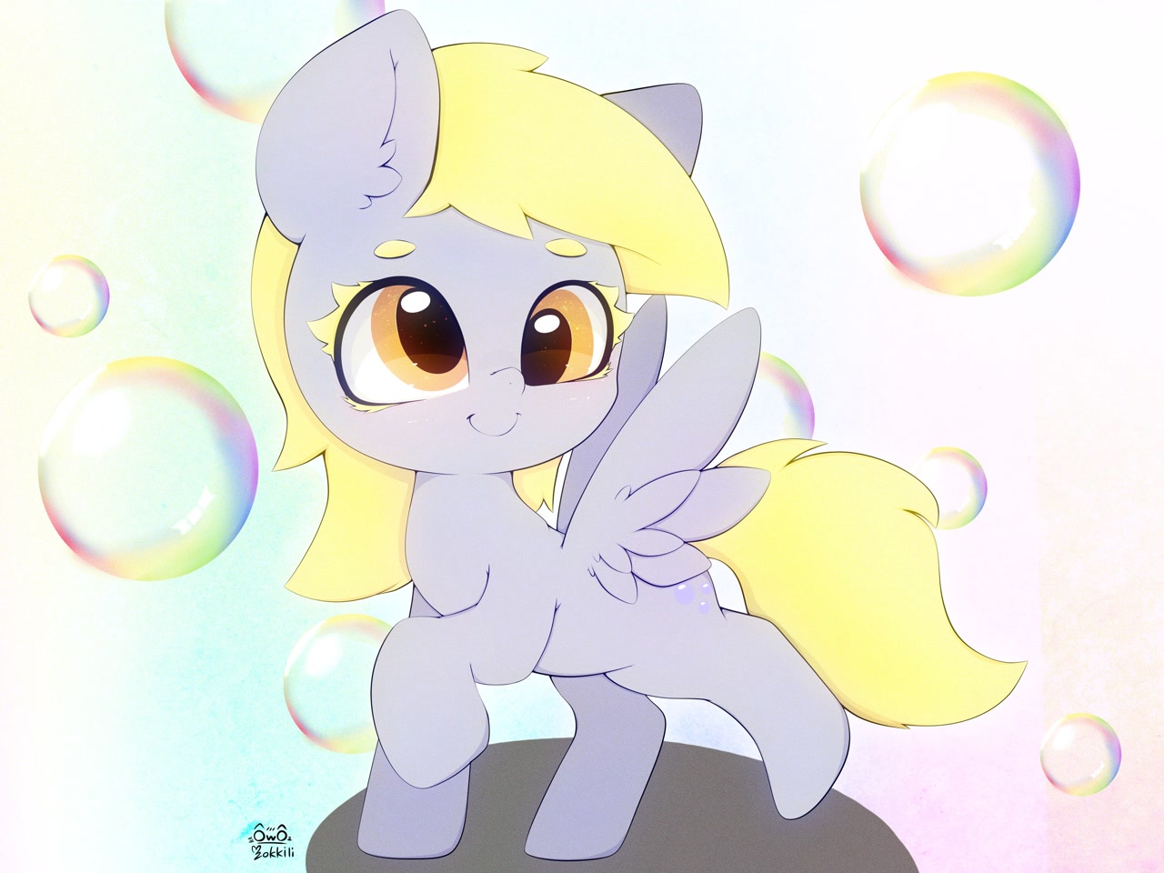 #3119296 - safe, artist:zokkili, derpy hooves, pegasus, pony, bubble ...
