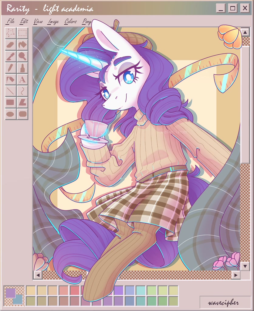 #3120002 - safe, artist:wavecipher, rarity, pony, unicorn, aesthetics, clothes, drinking ...