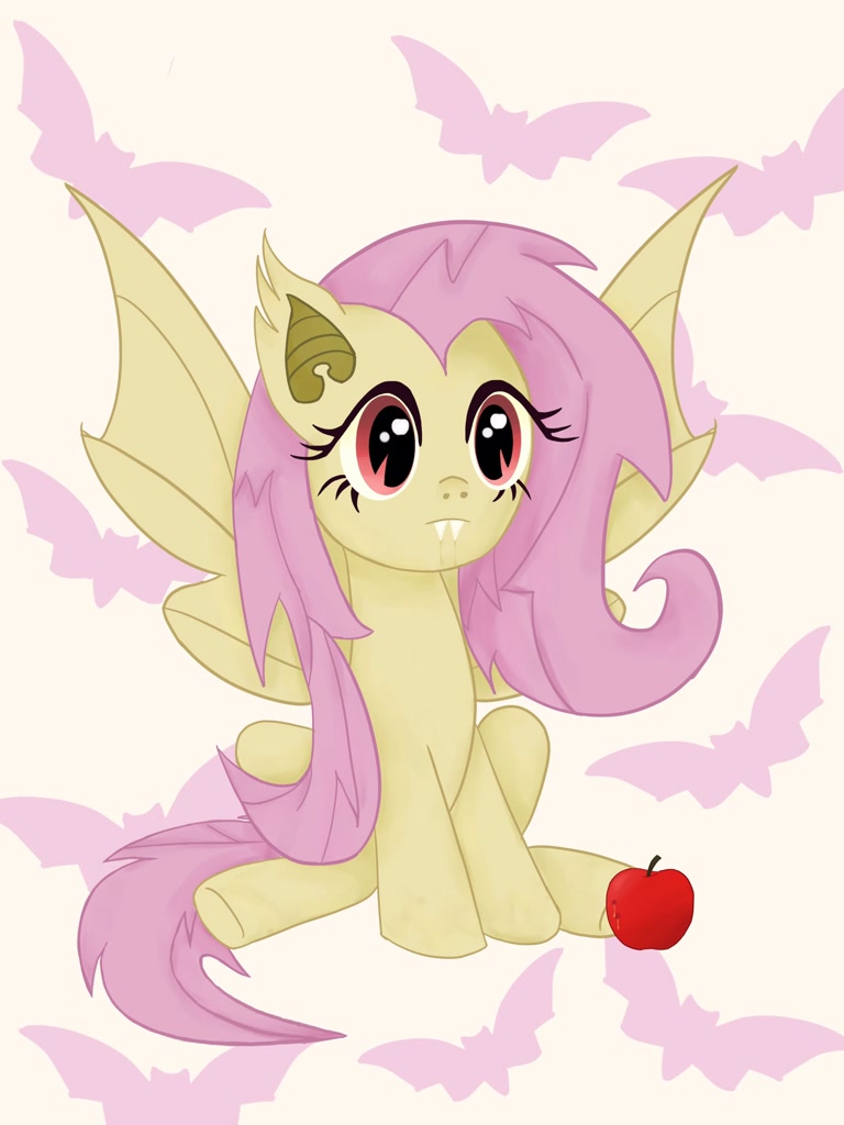 #3120197 - safe, artist:bird_maxx, fluttershy, bat pony, pony, apple ...