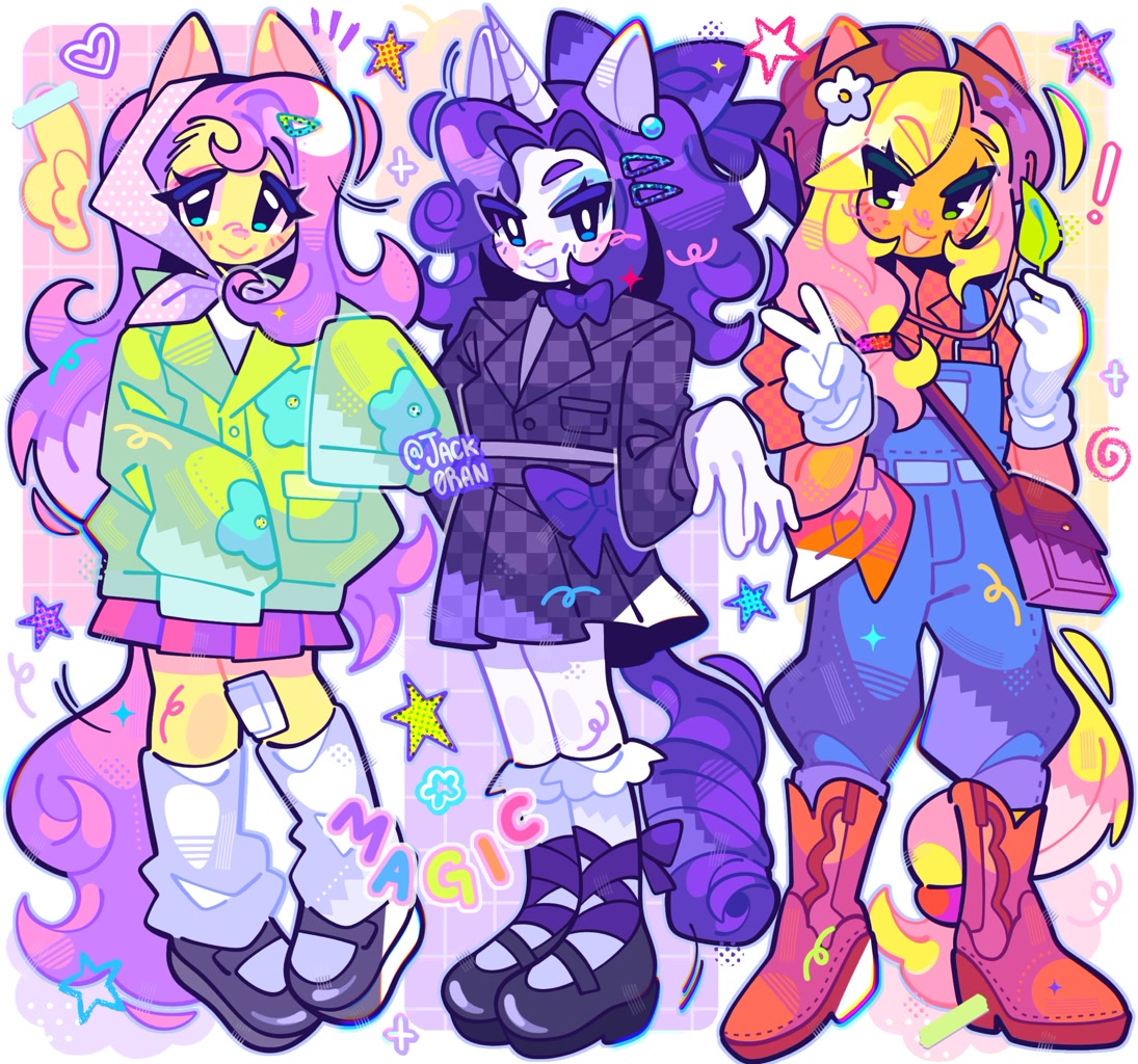 #3120459 - safe, artist:jack0ran, applejack, fluttershy, rarity, human ...