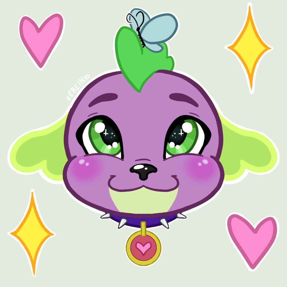 #3143536 - safe, artist:erein, spike, spike the regular dog, butterfly ...