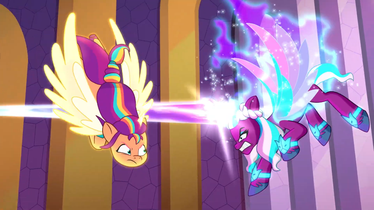 #3143987 - safe, screencap, opaline arcana, sunny starscout, alicorn, pony, g5, i've seen fire ...